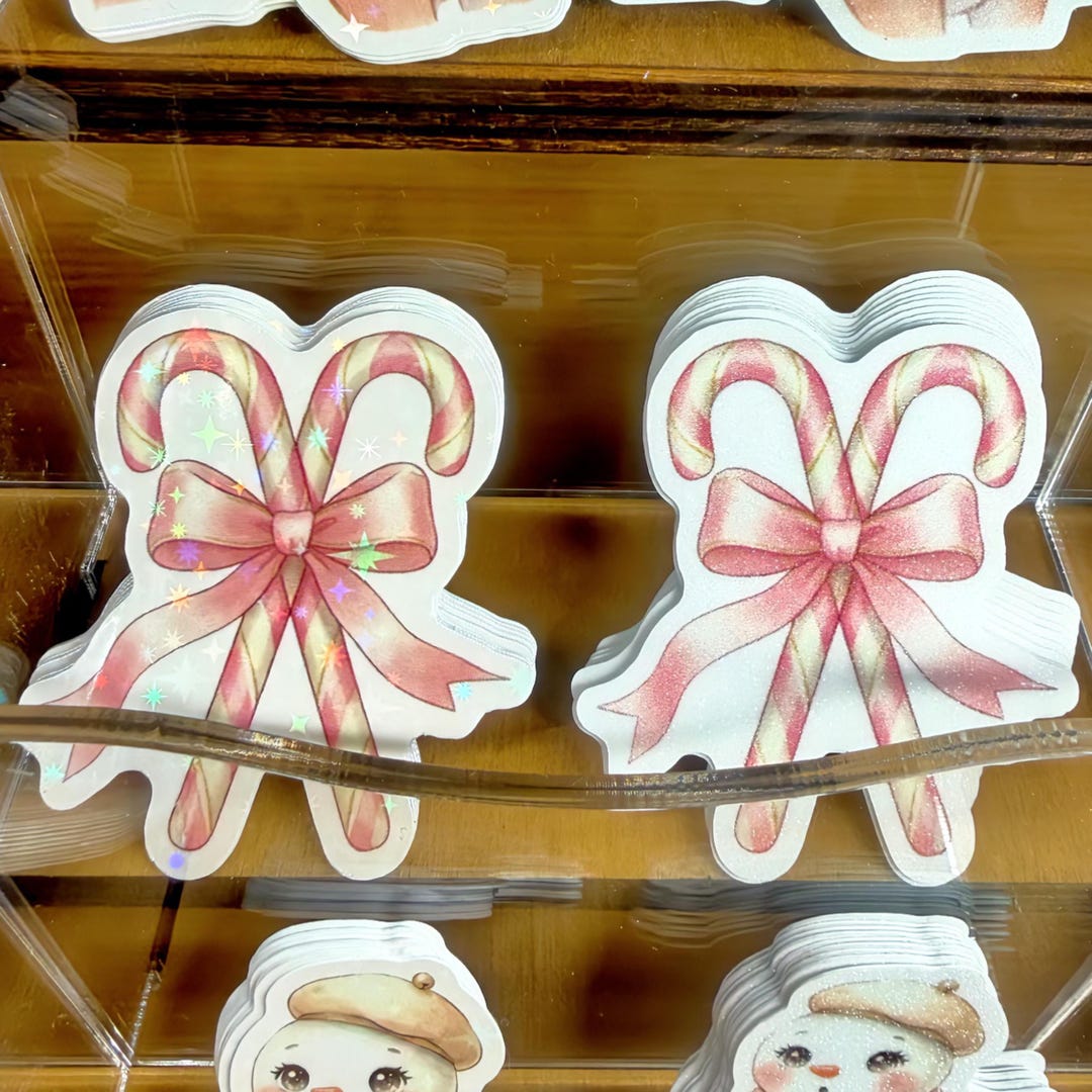 Pink Candy Cane Vinyl Sticker | Glossy With Stars or Diamonds ...