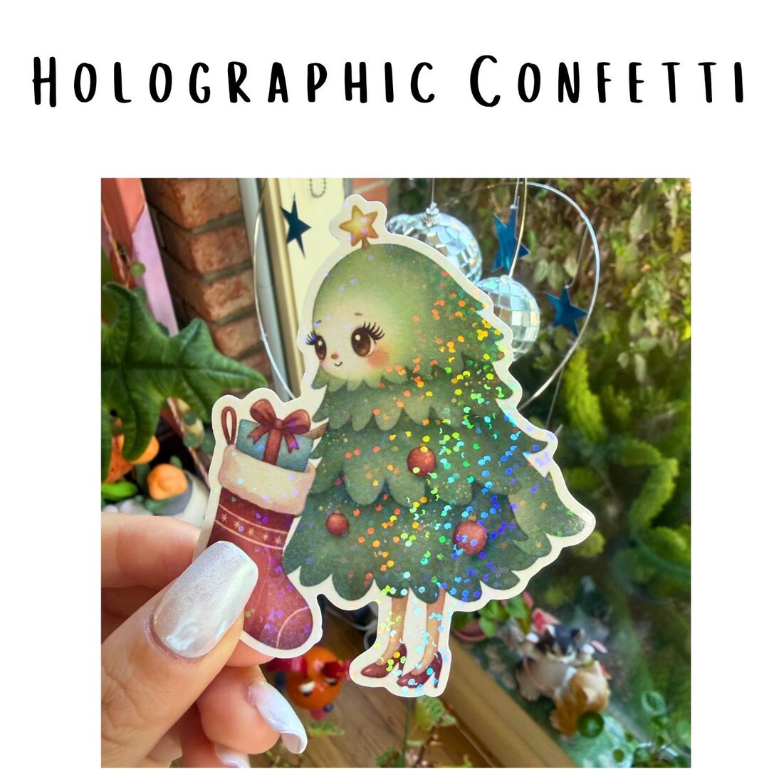 Christmas Tree Mom With Stocking Vinyl Waterproof Sticker - Holographic ...