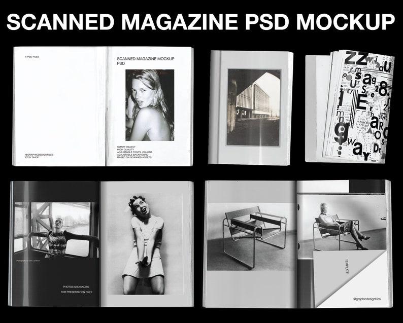 Scanned Magazine PSD Mockup 5 Files Branding Template - Etsy