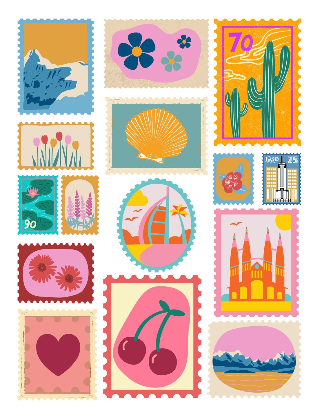 Stamp Colorful Art Print - Etsy