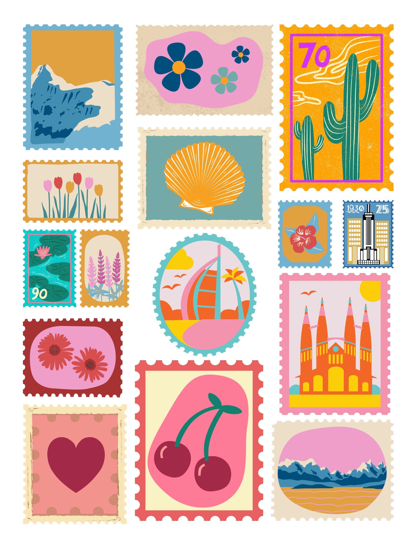 Stamp Colorful Art Print - Etsy