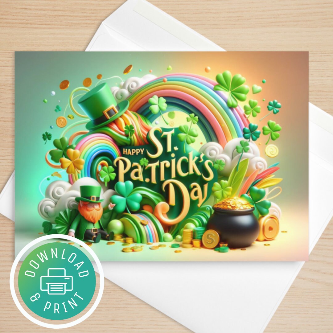 St. Patrick's Day Printable Greeting Card Instant Digital Download Cut ...