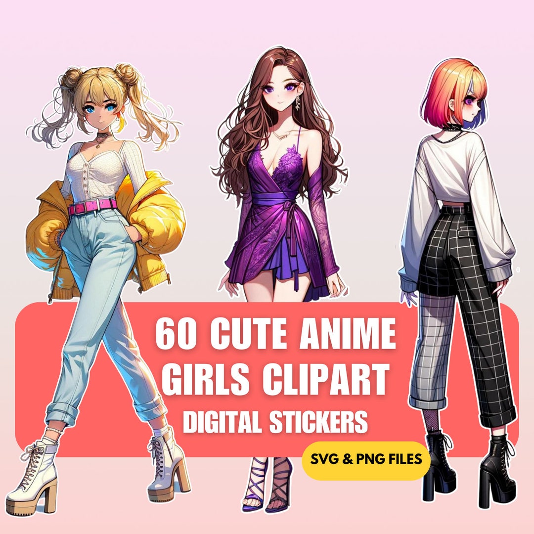 Cute Anime Girls Clipart Bundle Digital Stickers Waifu Kpop Inspired ...