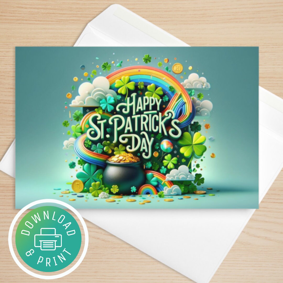 St. Patrick's Day Printable Greeting Card Instant Digital Download Cut ...