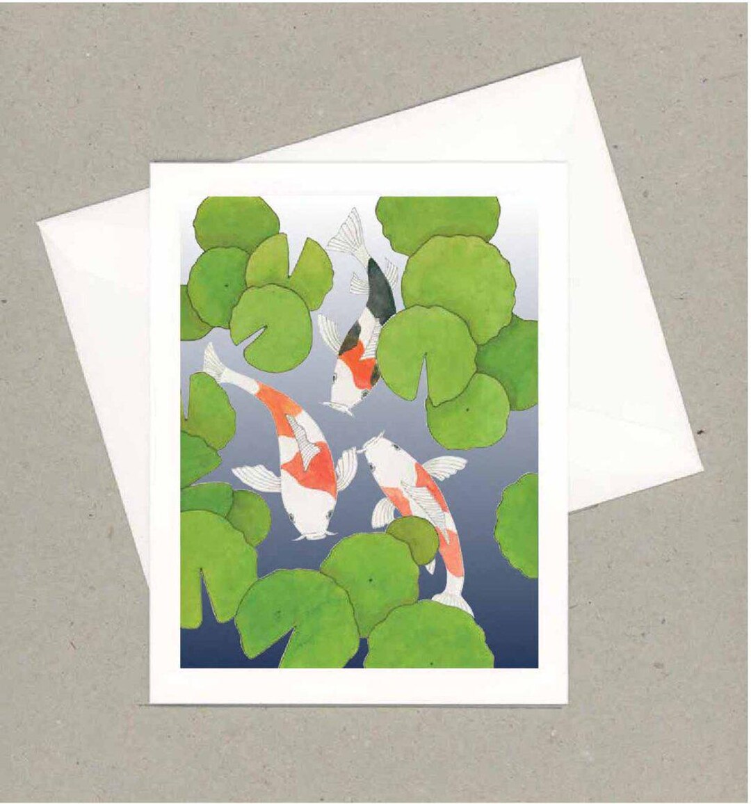 Lan Su Koi Pond Note Card WITHOUT Lanterns, Fish, Luck, Blank Inside ...