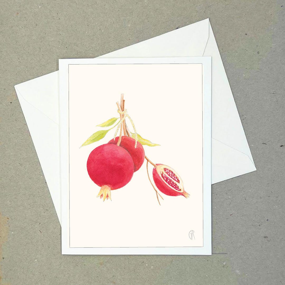 Pomegranate Cluster Note Card, Fruit Tree, Greeting Card, Simple Design ...
