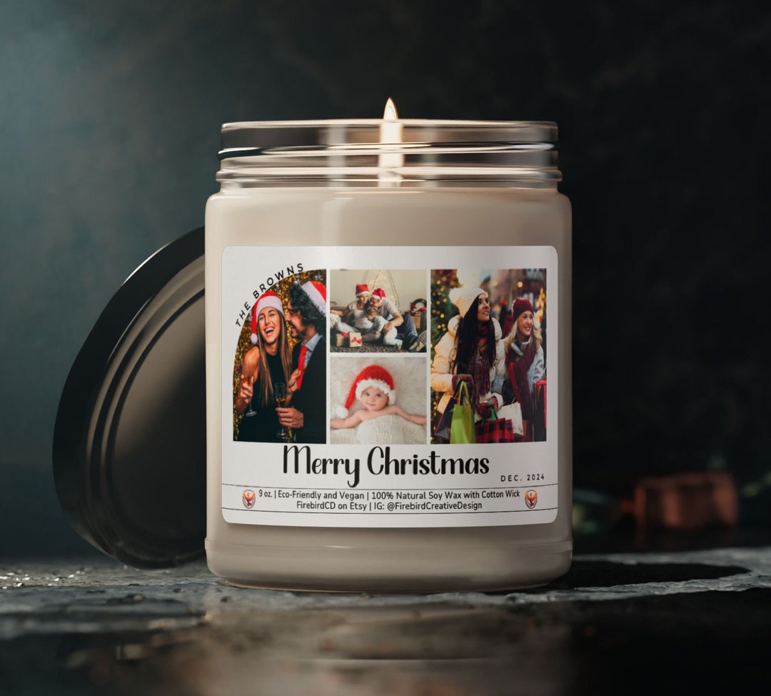 Christmas Family Photo Candle, Custom Happy Holiday Family Picture ...