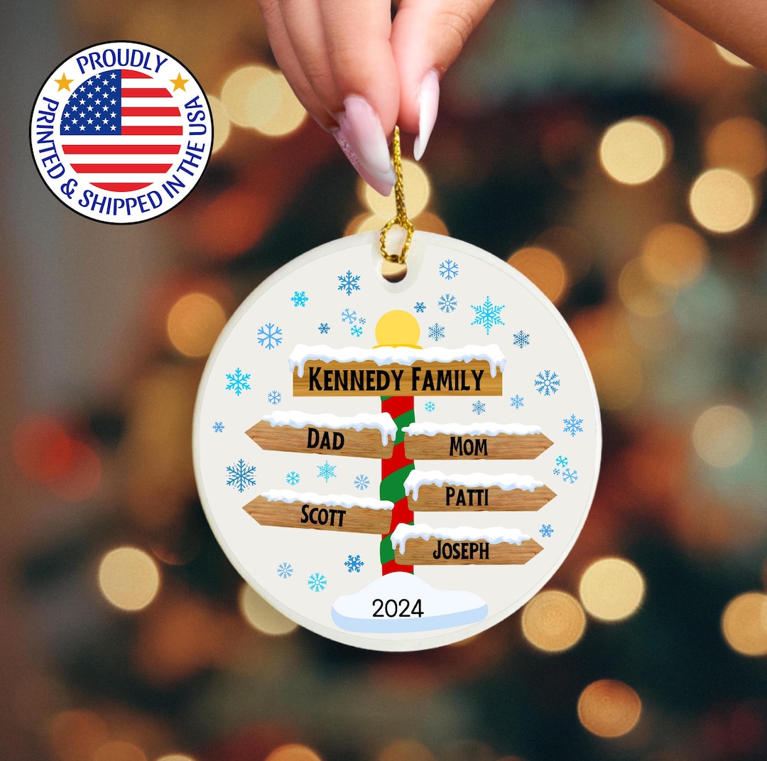 North Pole Family Ornament, Custom Family Tree Sign, Winter Family ...