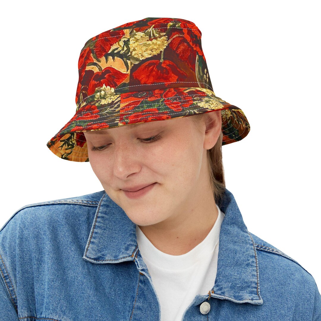 Floral Bucket Hat, Lightweight Red Beach Sun Hat, Unisex Bucket Hat ...