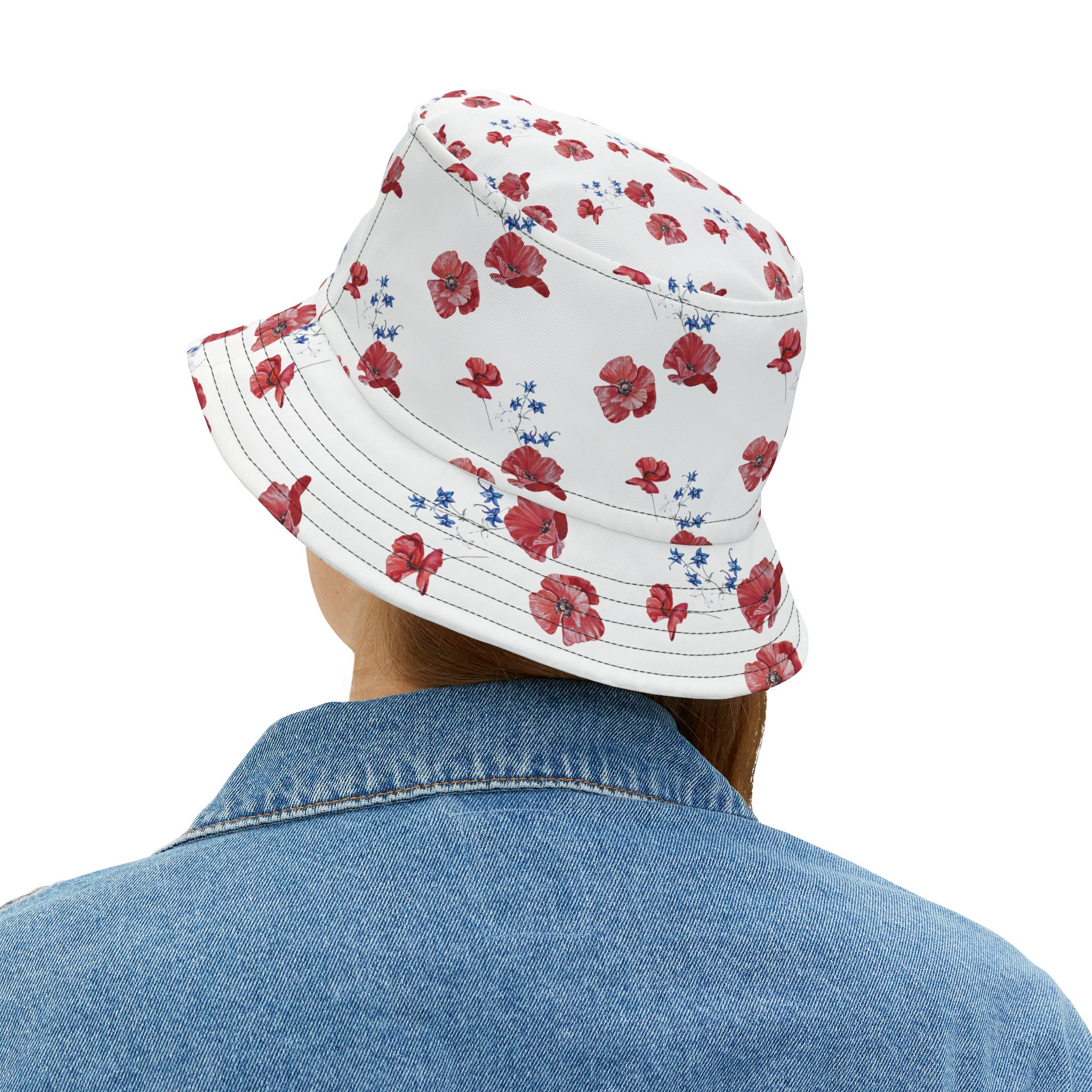 Poppy Bucket Hat Red Flower Hat Floral Hat Gift Idea Gift for Her Gift ...