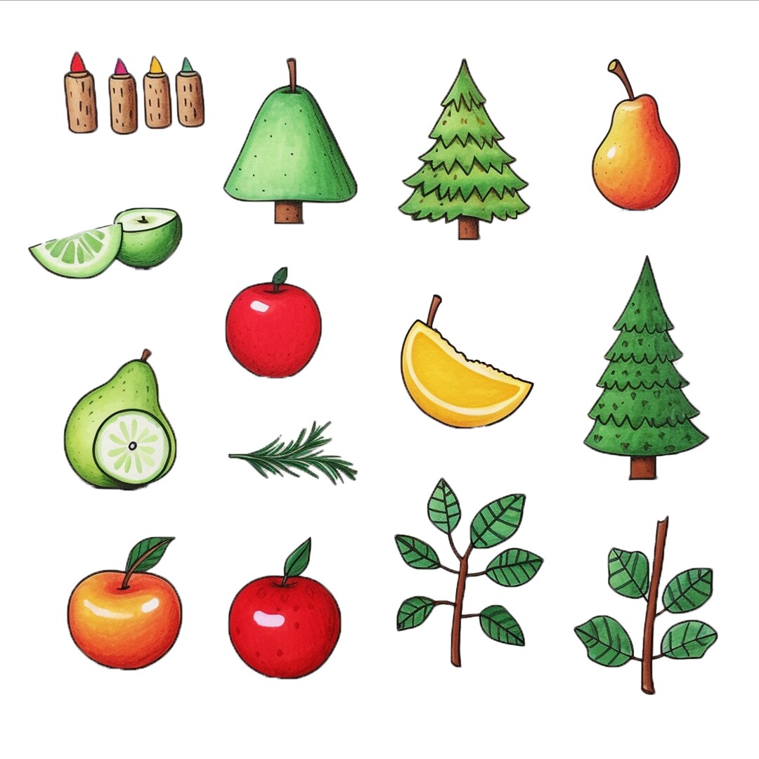 14 Adorable Fruits Figures Christmas Celebrates Hand Draw - Etsy