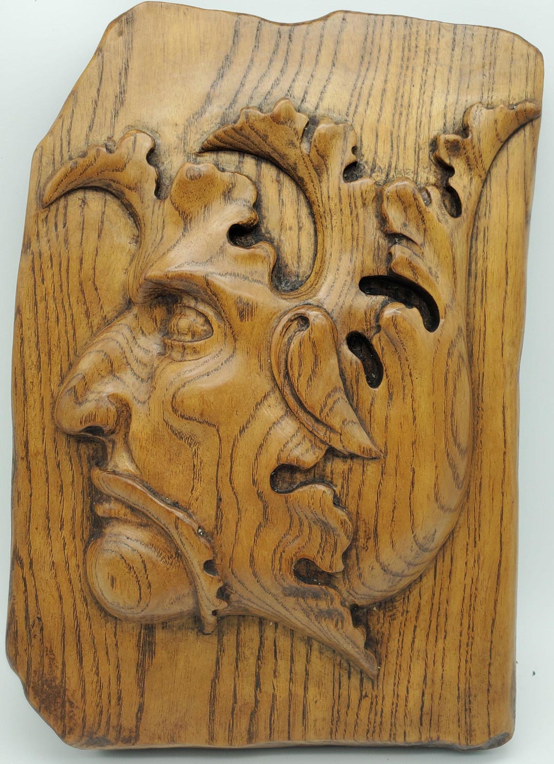 Unique Hand Carved "green Man" Wooden Art Wall Decor Sculpture - Etsy