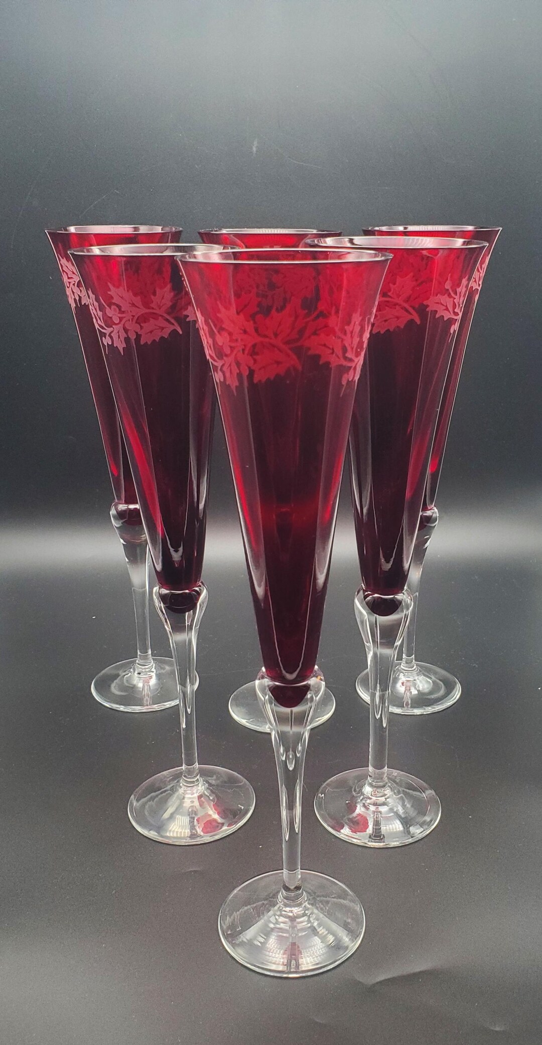 LENOX Crystal Holiday Gems Ruby Red Champaign Flute Set of 6 - Etsy