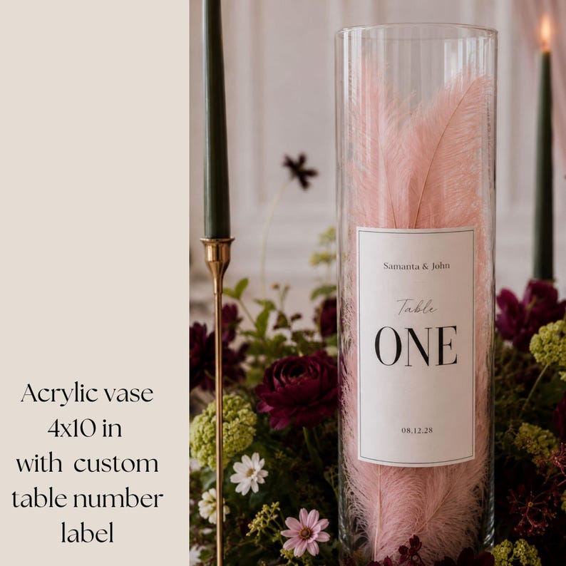 Vase Table Numbers With Feathers, Wedding Table Numbers, Elegant ...