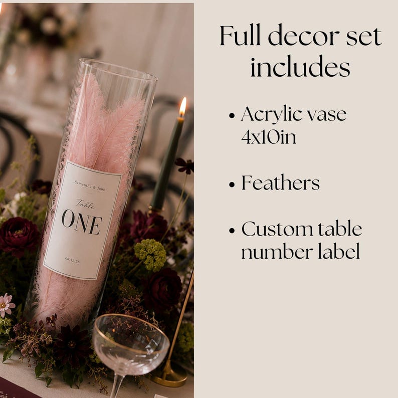 Vase Table Numbers With Feathers, Wedding Table Numbers, Elegant ...