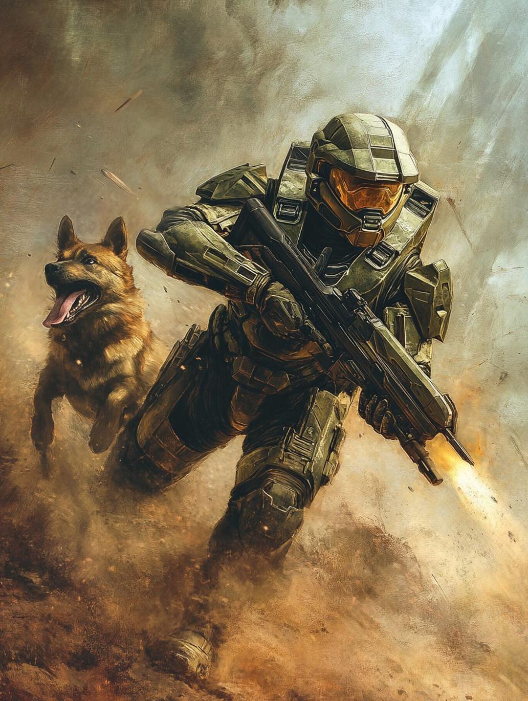 Master Chief and Belgian Malinois Art Print – Epic Sci-fi Warrior & Dog ...