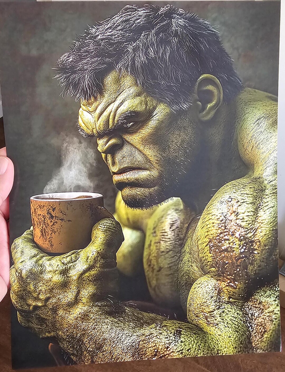 Hulk Drinking Coffee Art Print – Relaxing Hulk Morning Vibes - Etsy