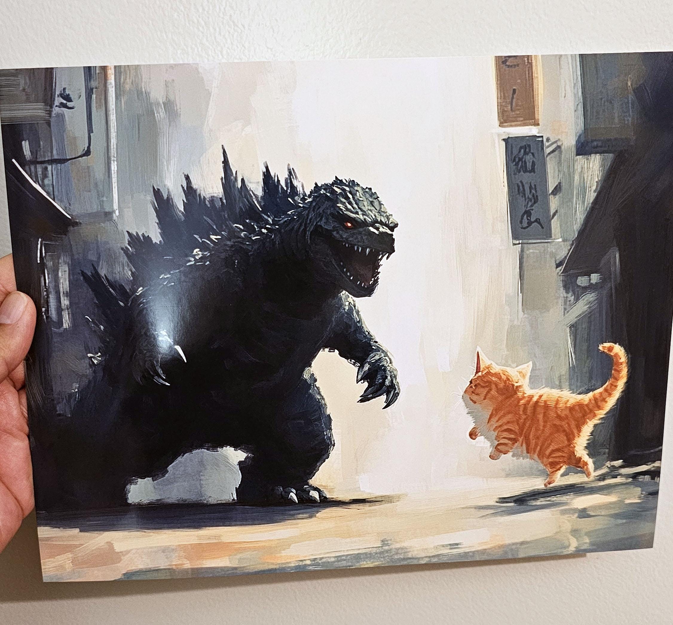 Godzilla Vs. Cat - Epic Showdown Art Prints | 8x11 & 5x7 - Etsy