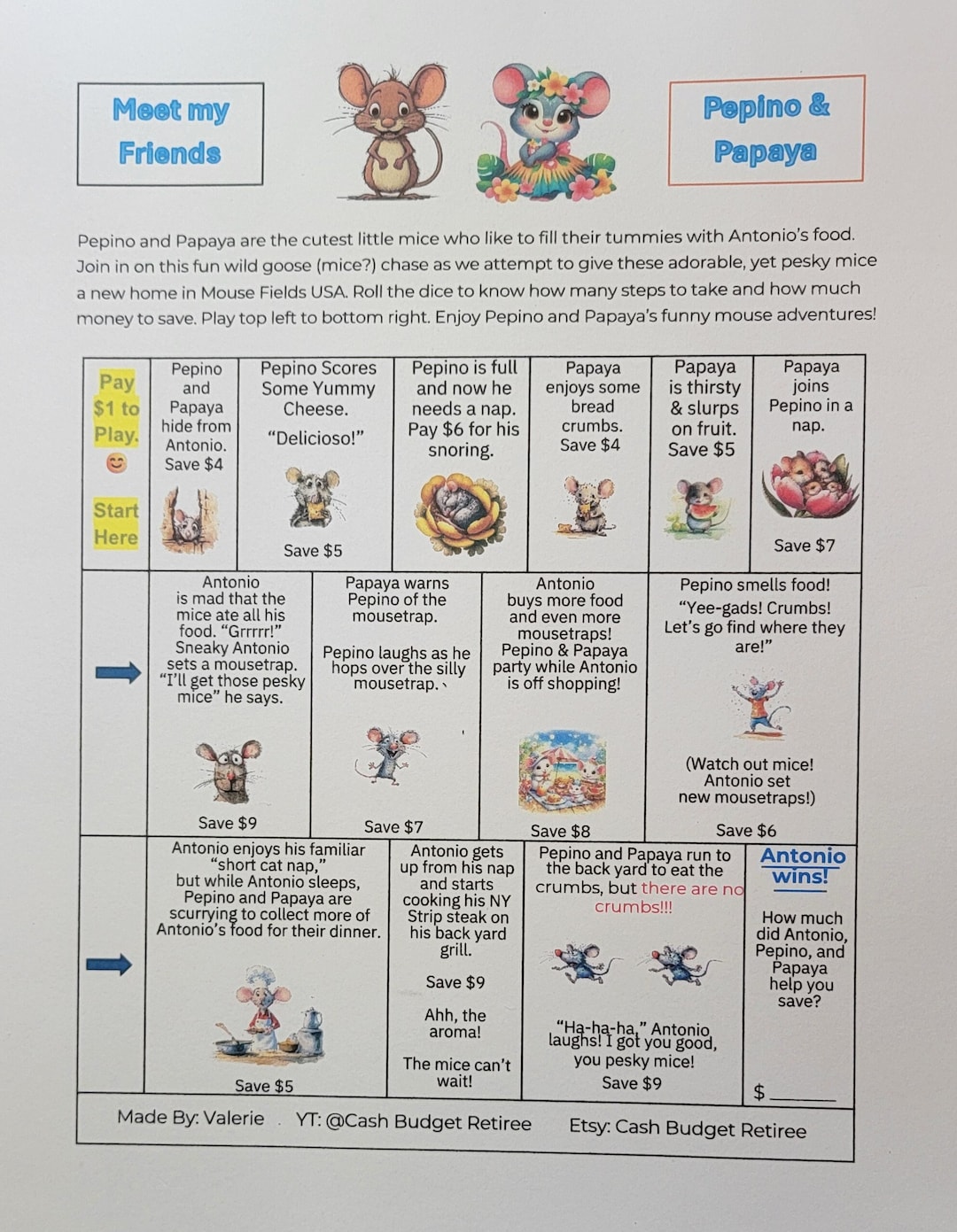 Pepino & Papaya Mice Savings Challenge Game - A5/A6 Dashboards (digital ...