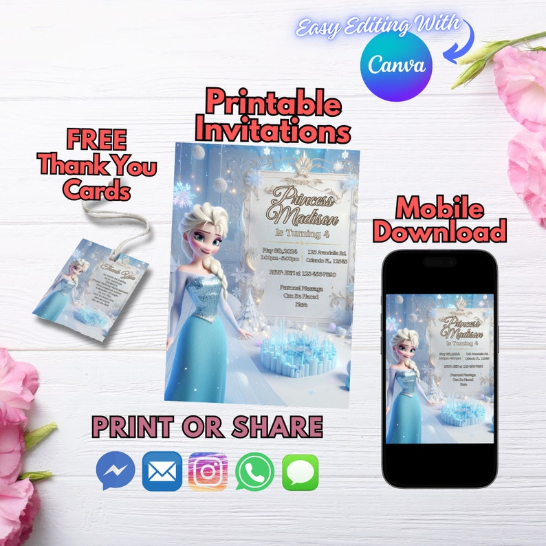 Elsa Birthday Invitation - Printable Digital Download for Frozen Themed ...
