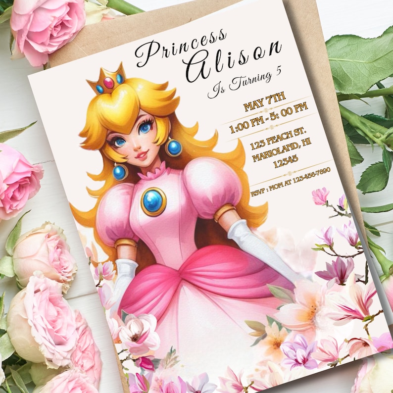 Princess Peach Birthday Invitation Mario Party Printable Invite Instant ...