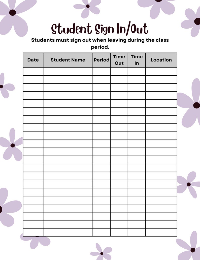 Student Sign Out Sheet - Etsy