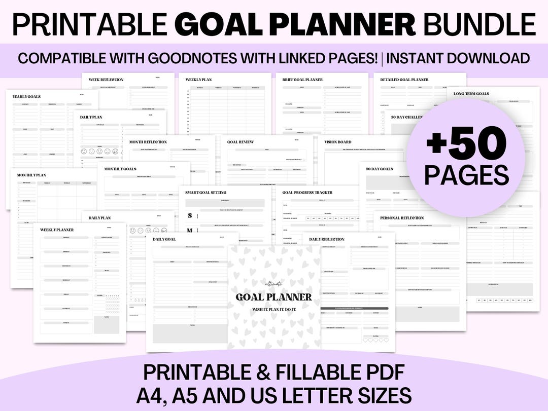 Printable Goal Planner Bundle, Goodnotes Goal Planner, Daily Weekly ...