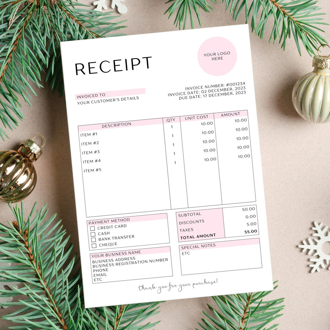 Editable Invoice & Receipt Template Bundle, Printable and Editable ...