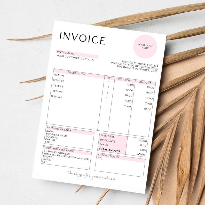 Editable Invoice Template With BONUS Receipt Template Bundle, Printable ...