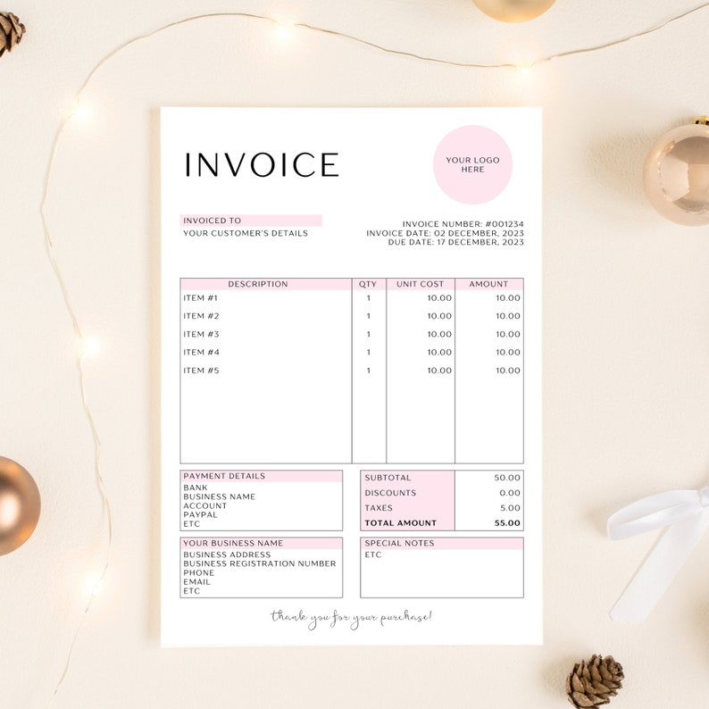 Editable Invoice Template With BONUS Receipt Template Bundle, Printable ...