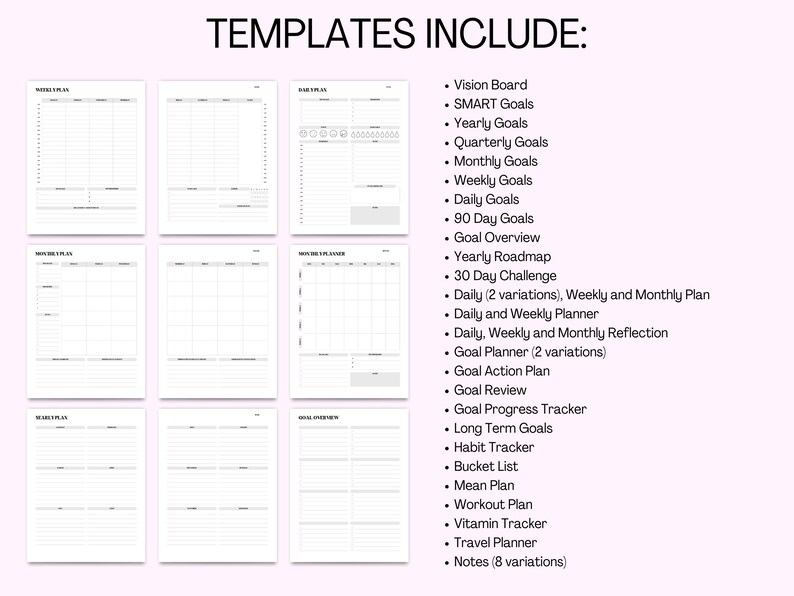 Printable Goal Planner Bundle, Goodnotes Goal Planner, Daily Weekly ...