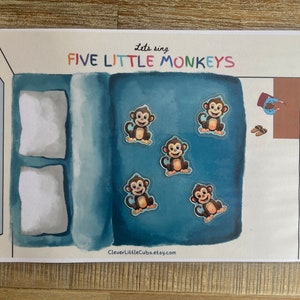 Five Little Monkeys Jumping on the Bed Song Counting Activity Five ...