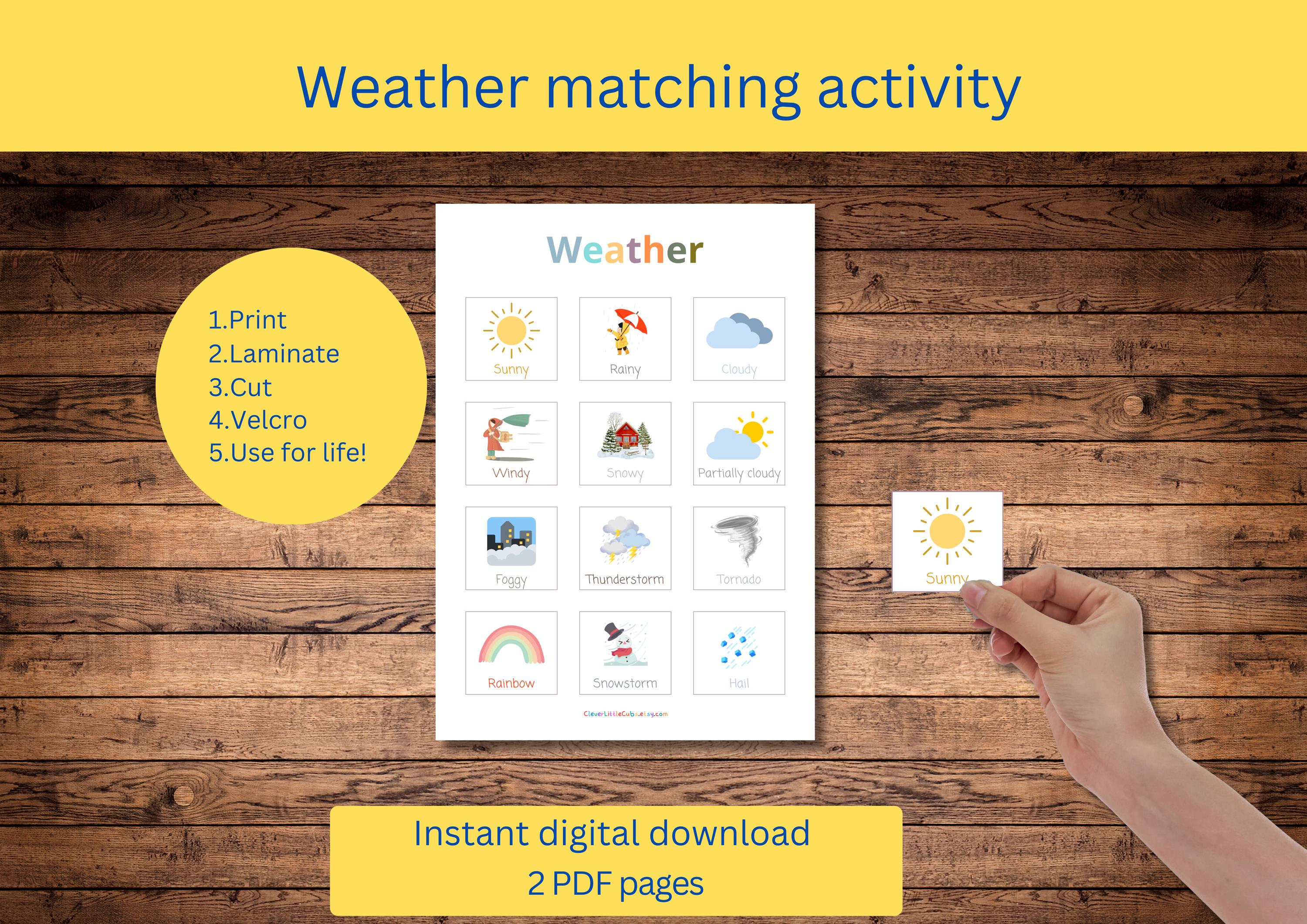 Weather Matching Activity for Kids Preschool Printable Weather Matching ...