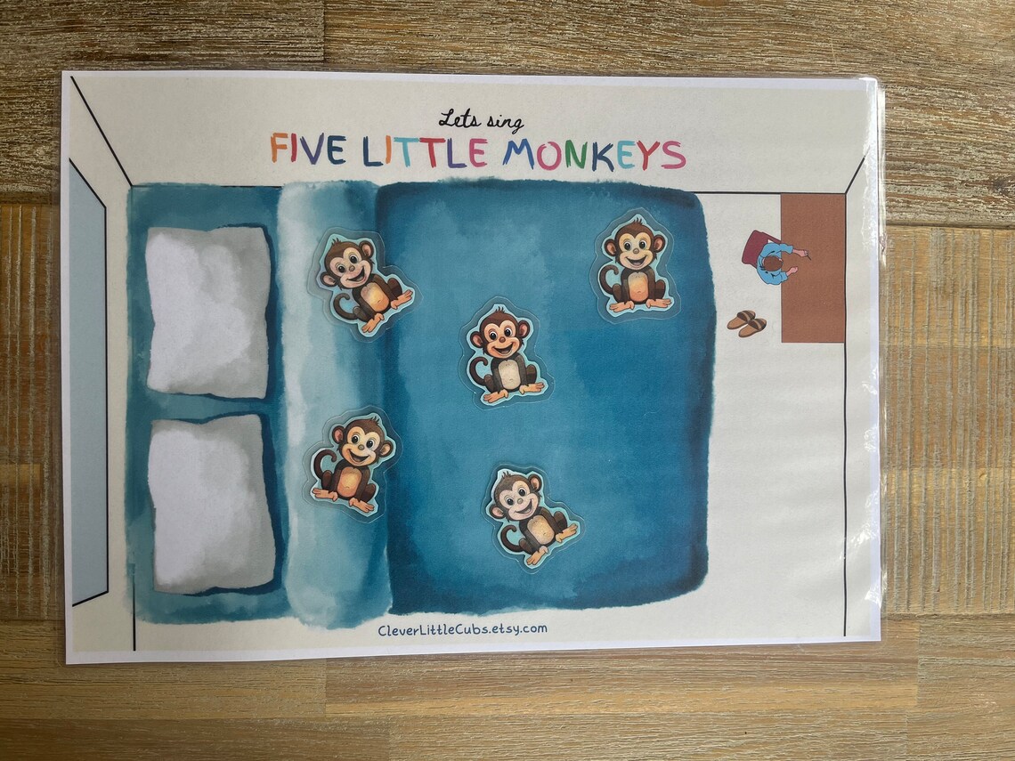Five Little Monkeys Jumping on the Bed Song Counting Activity Five ...