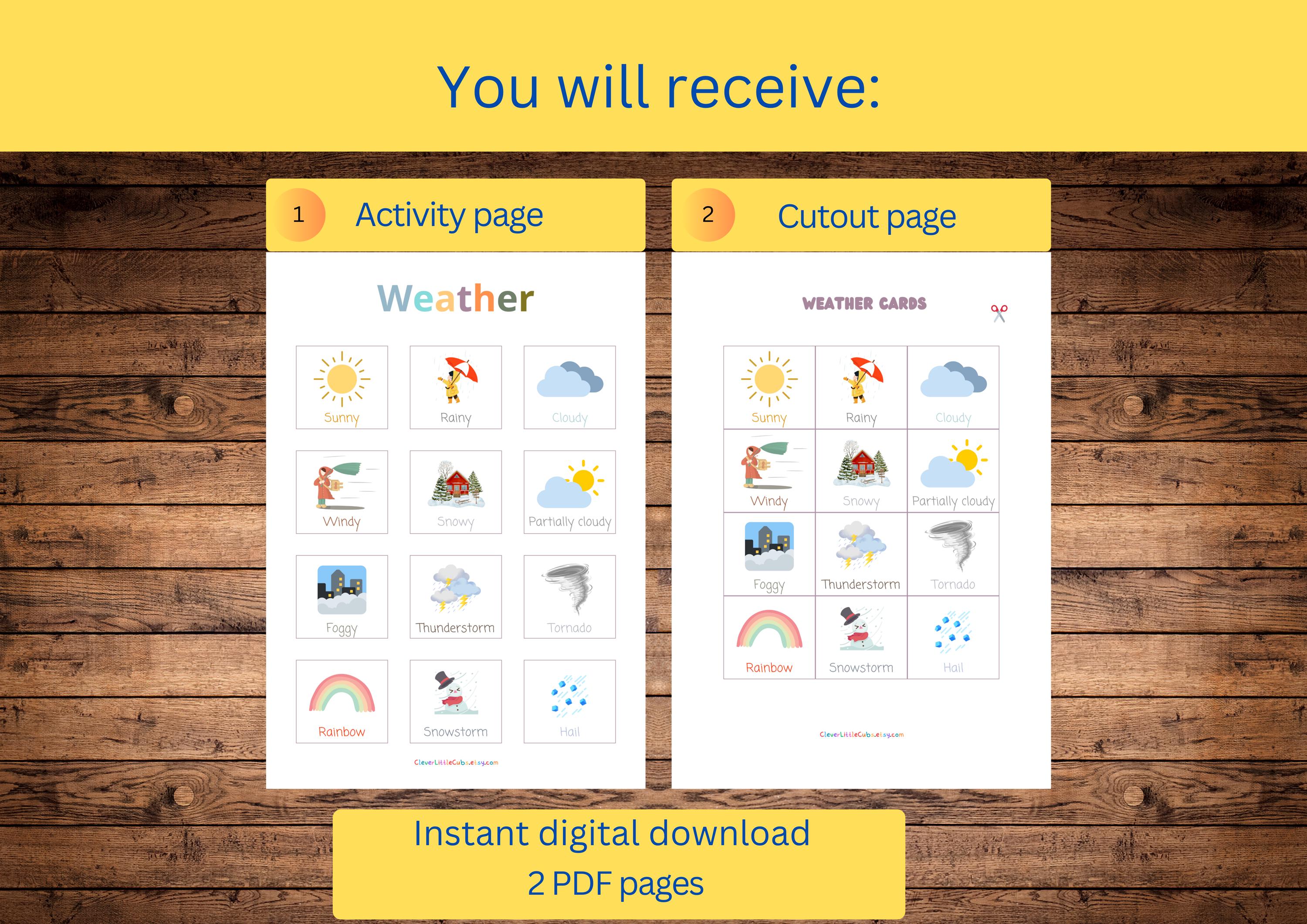 Weather Matching Activity for Kids Preschool Printable Weather Matching ...