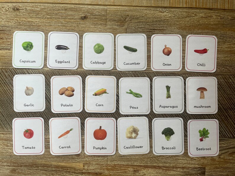 Vegetables Flash Cards Vegetables Matching Activity Kids Flash Cards ...