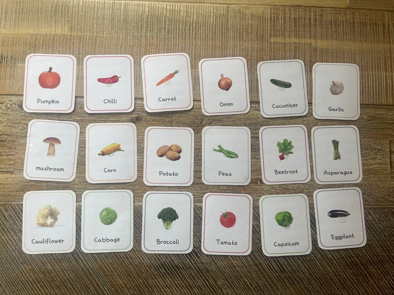 Vegetables Flash Cards Vegetables Matching Activity Kids Flash Cards ...
