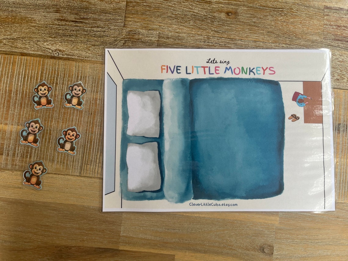 Five Little Monkeys Jumping on the Bed Song Counting Activity Five ...
