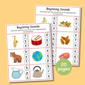 Beginning Sounds Worksheets, Preschool-1st Grade Phonics and Literacy ...