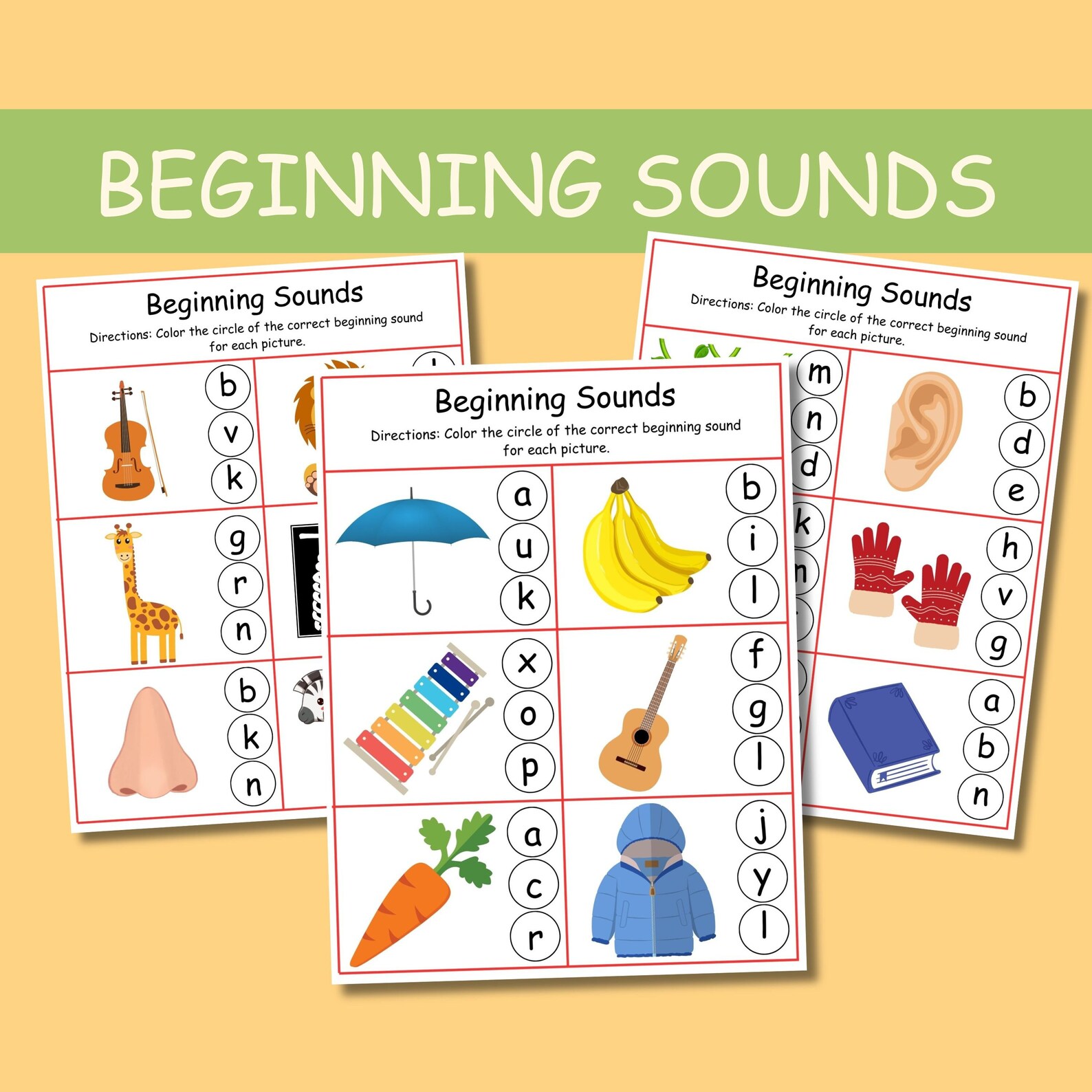 Beginning Sounds Worksheets, Preschool-1st Grade Phonics and Literacy ...