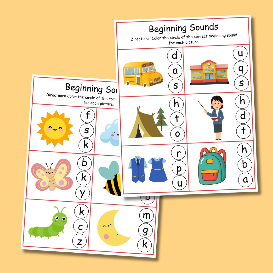 Beginning Sounds Worksheets, Preschool-1st Grade Phonics and Literacy ...