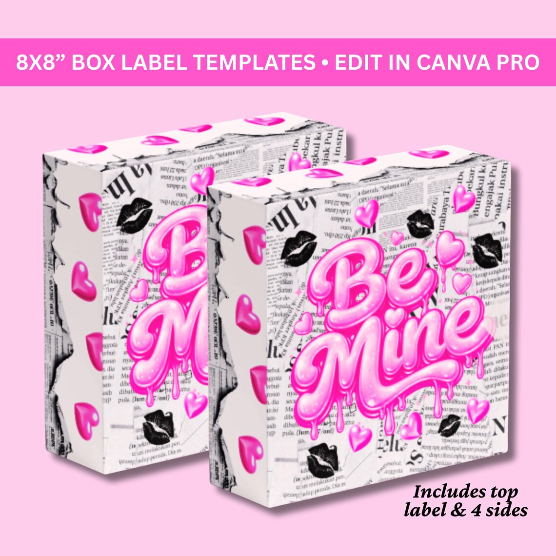 Valentine’s Gift Box Label PNG – 8x8 Editable Template – Be Mine Canva ...