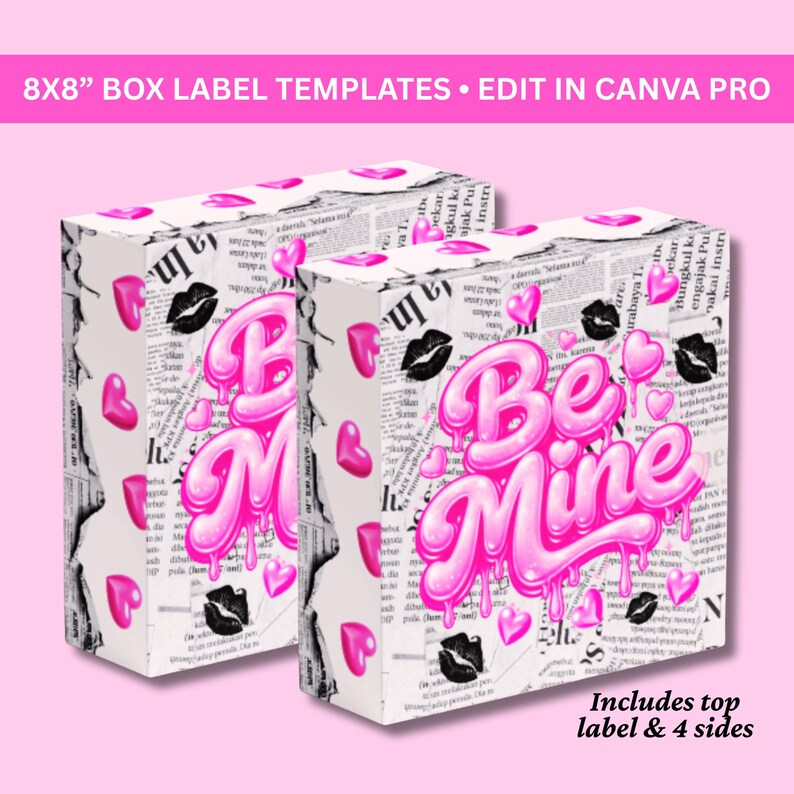 Valentine’s Gift Box Label PNG – 8x8 Editable Template – Be Mine Canva ...