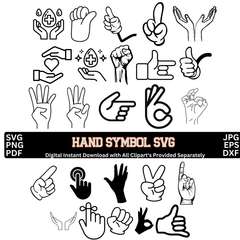 Hand Symbol SVG Bundle, Hand Sign Svg, Hand Symbol Dxf, Hand Symbol Png ...
