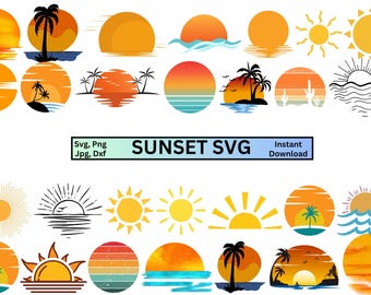 Cute Retro Sunset Svg Bundles, Vintage Palm Tree Sunset, Retro Sunset ...
