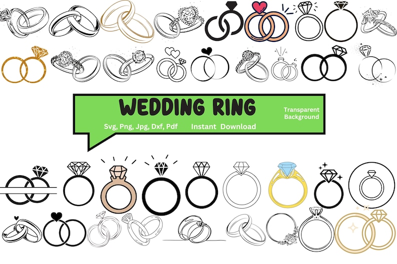 Wedding Rings Svg Bundle, Ring Svg, Wedding Svg, Clipart, Silhouette ...