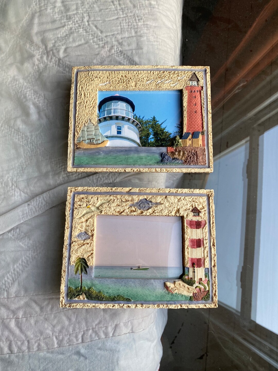 Lighthouse and Boat Pair in Matching Beach House Frames - Etsy
