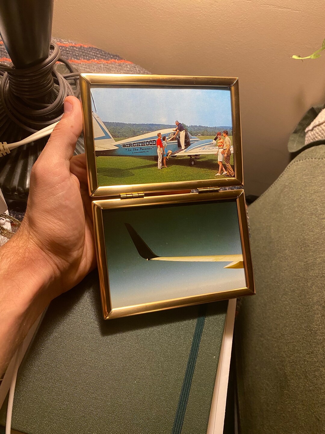 Plane Wing & Vinatge Postcard in Gold Folding Frame - Etsy