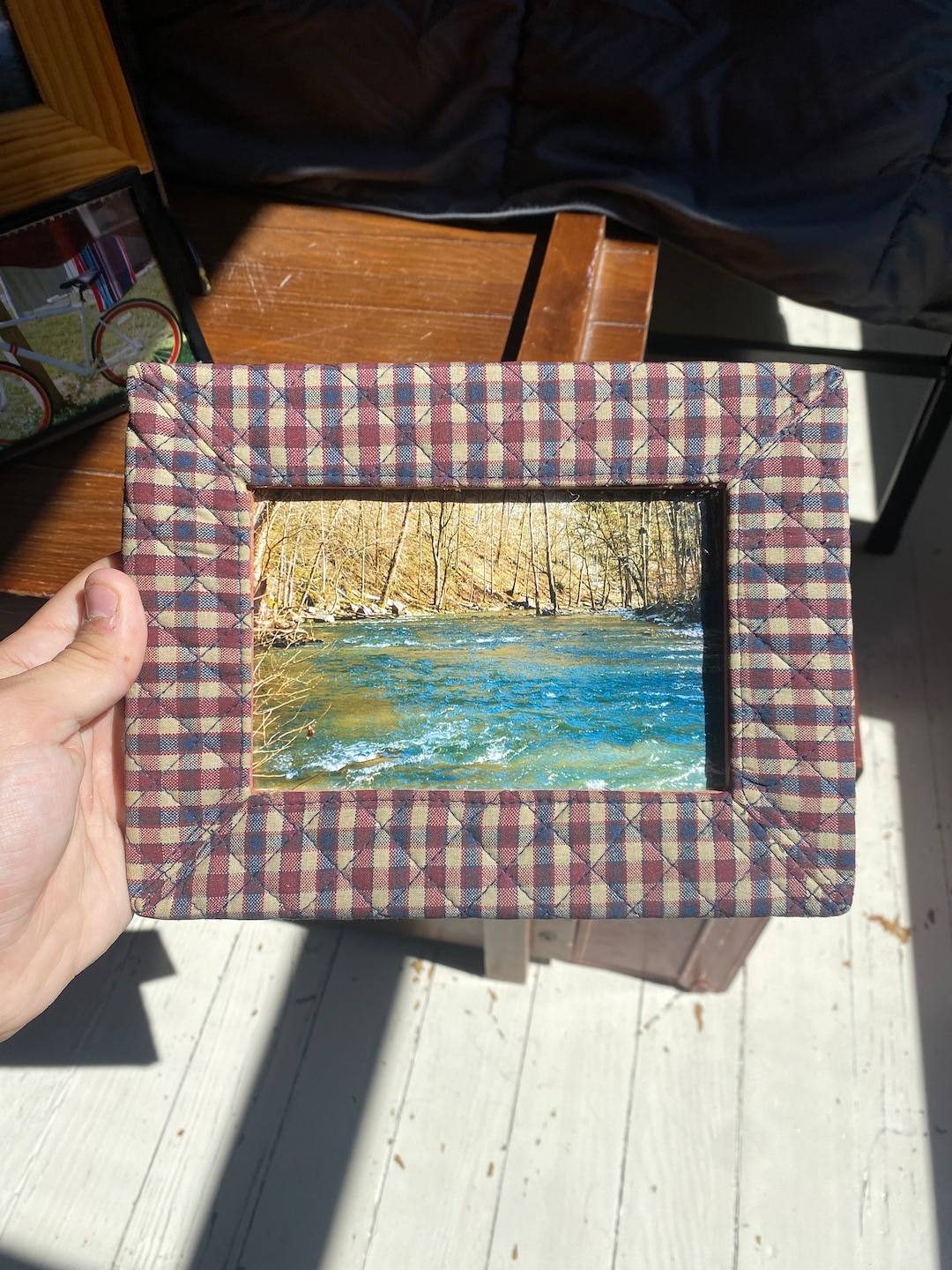 Wintery Green Creek in Checkered Flannel Frame - Etsy UK