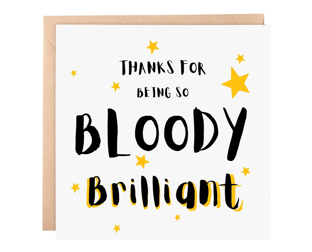 Funny 'bloody Brilliant' Thank You Card: UK Humor, Linen Cardstock - Etsy